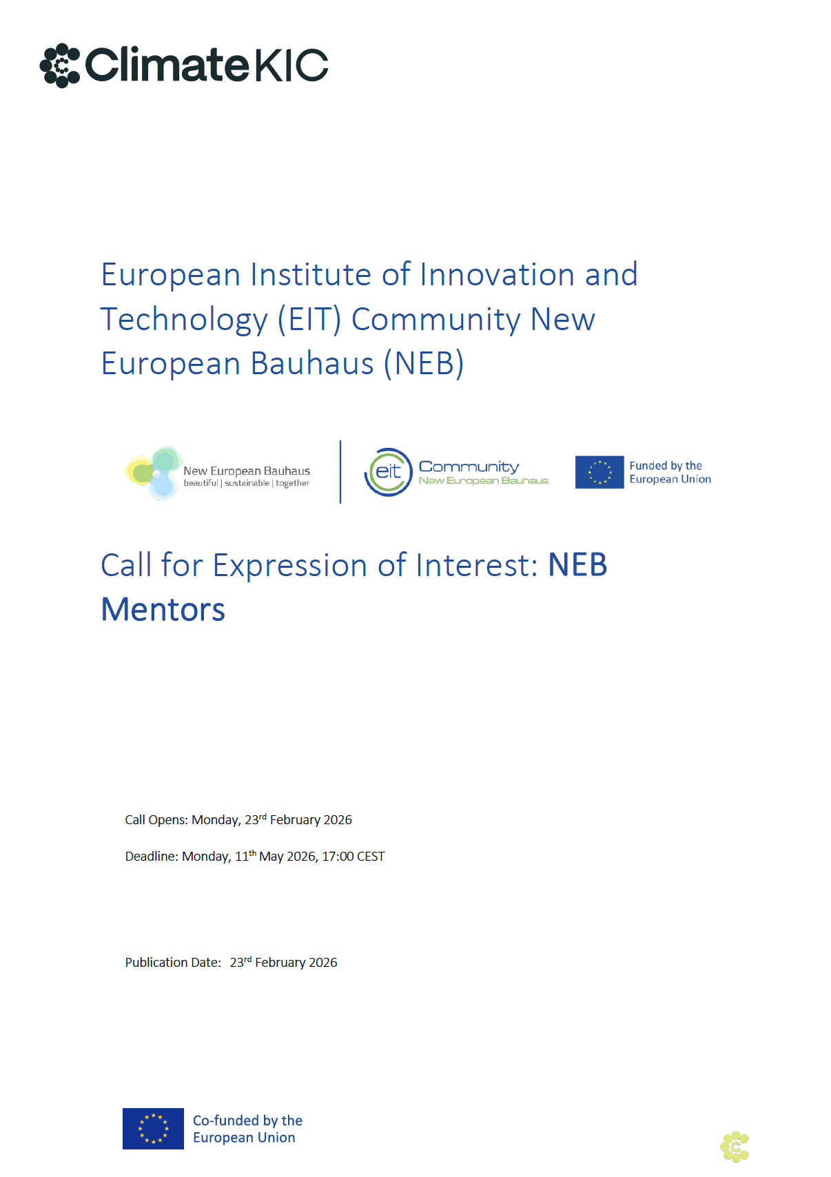 Call for applications to the EIT Community NEB’s start-up accelerator ...